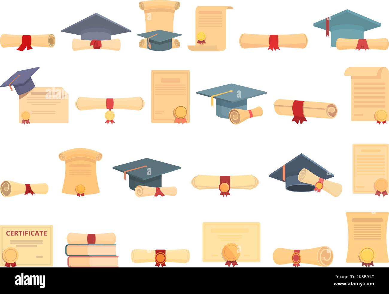 Les icônes de certificat de remise de diplôme définissent un vecteur de ...