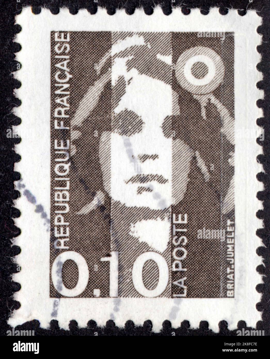 TIMBRE OBLITÉRÉ MARIANNE GRISE DE BRIAT JUMELET. RÉPUBLIQUE FRANÇAISE ...