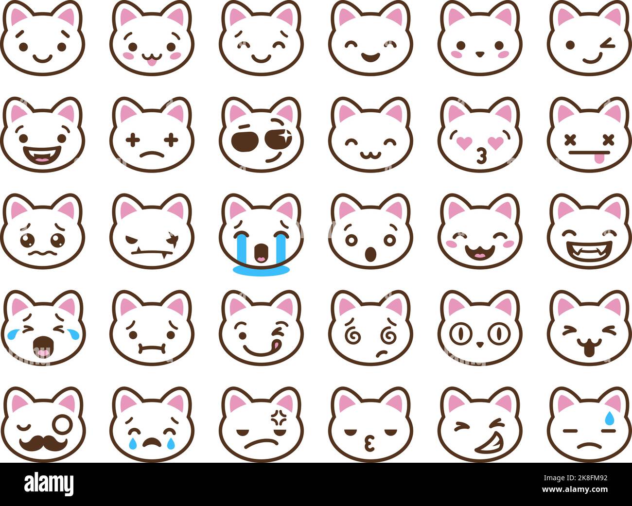 Visages chatons mignons. Kawaii chats émoticônes, affectif bébé clipart ...