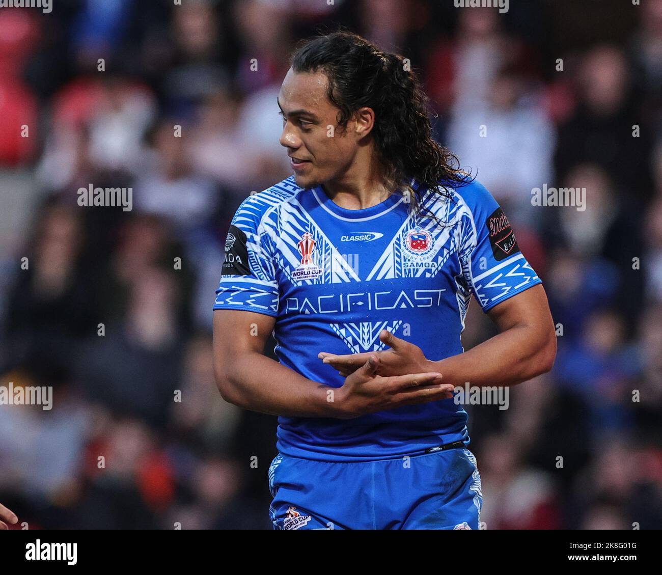 Jarome Luai des Samoa célèbre son essai lors de la coupe du monde de ...