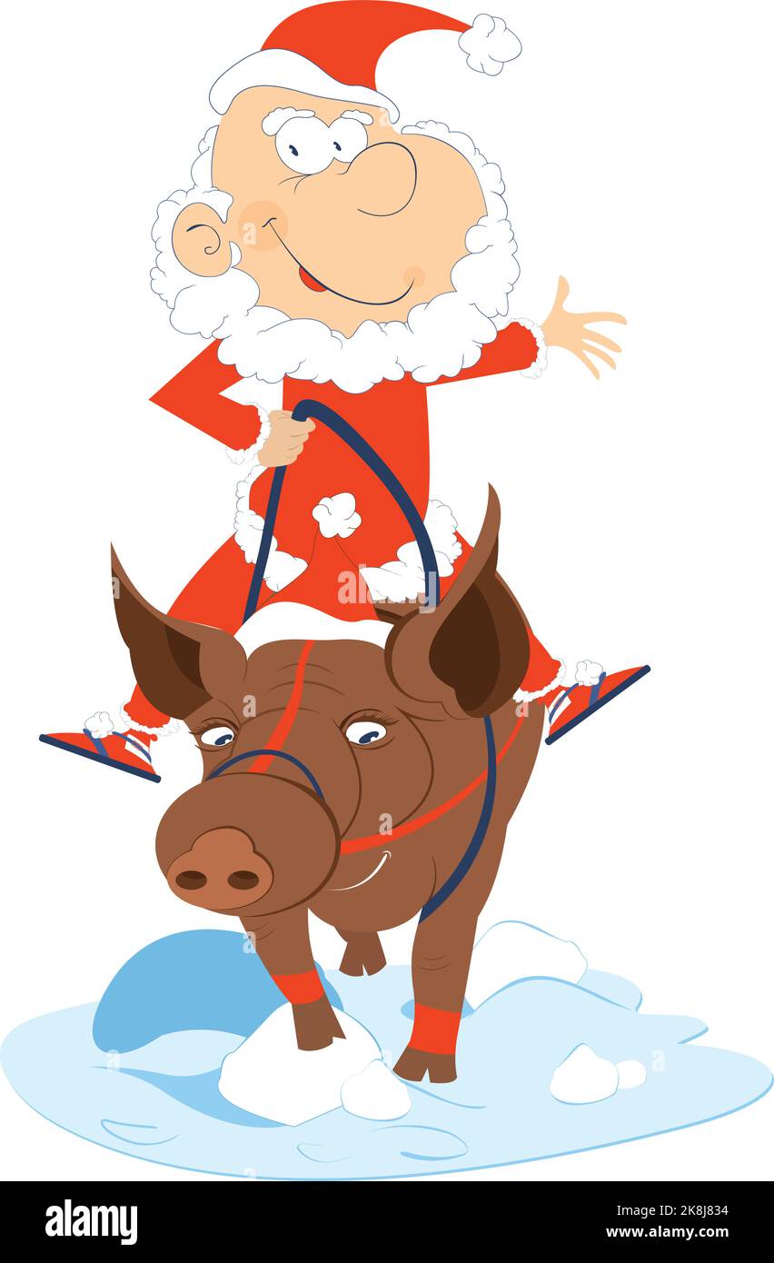 Drôle de Santa Claus sur l'illustration de porc. Le Père Noël cartoon ...