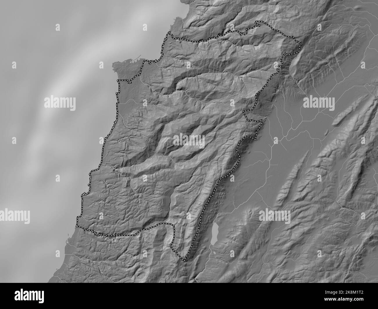 Mont-Liban, gouvernorat du Liban. Carte d'altitude à deux niveaux avec ...
