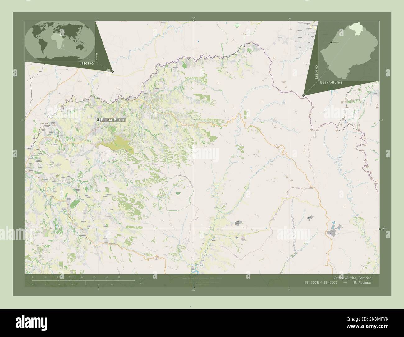 Butha-Buthe, district du Lesotho. Ouvrez la carte des rues. Lieux et ...
