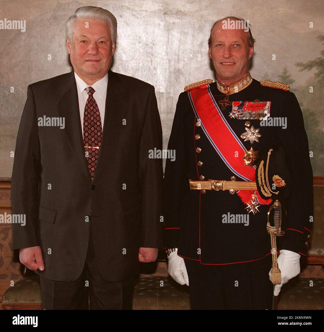 Oslo 19960325: Visite du président russe Boris Eltsine en Norvège. Ici ...