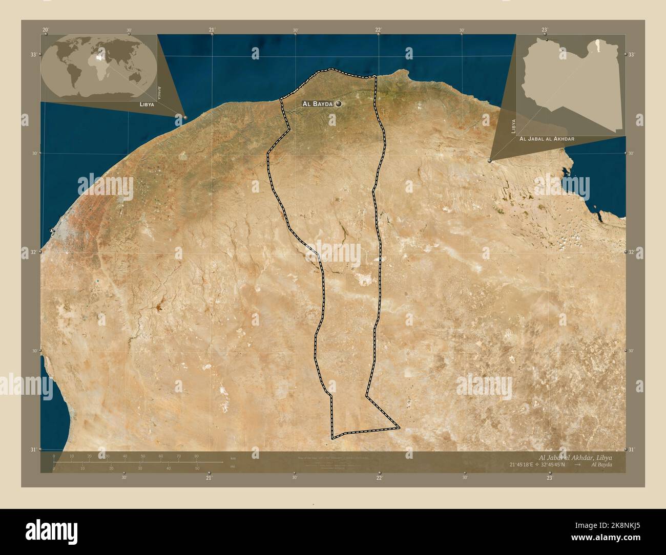 Al Jabal al Akhdar, district de Libye. Carte satellite haute résolution ...