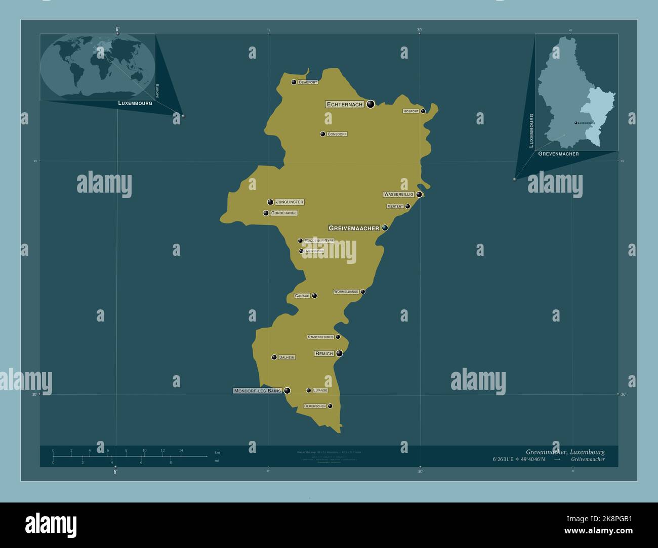 Grevenmacher, quartier de Luxembourg. Forme de couleur unie. Lieux et ...