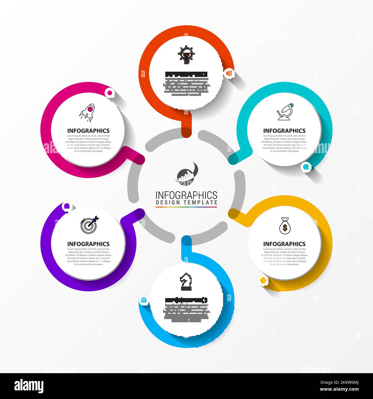 Modèle de conception graphique. Concept créatif en 6 étapes. Peut être ...