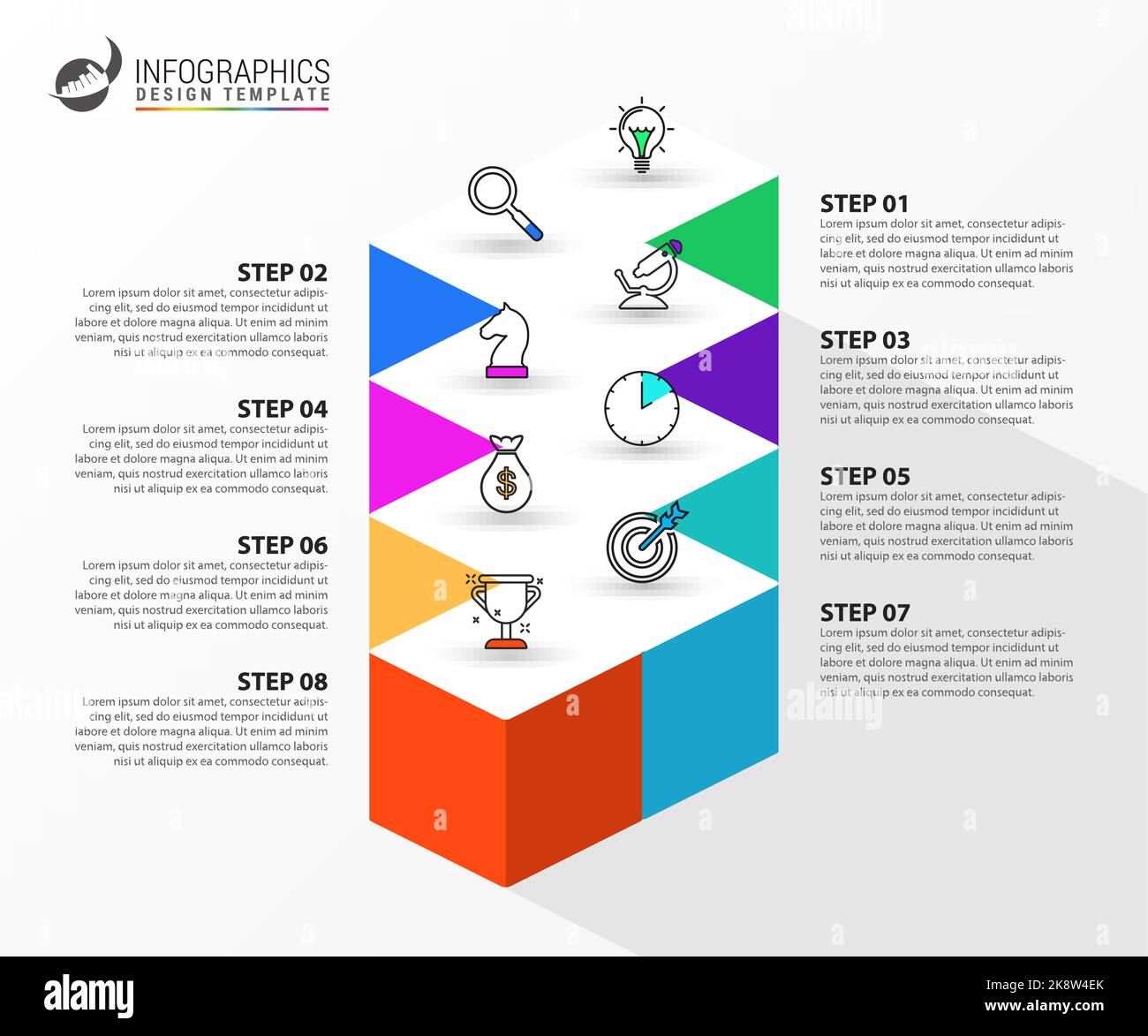 Modèle de conception graphique. Concept créatif en 8 étapes. Peut être utilisé pour la mise en ...