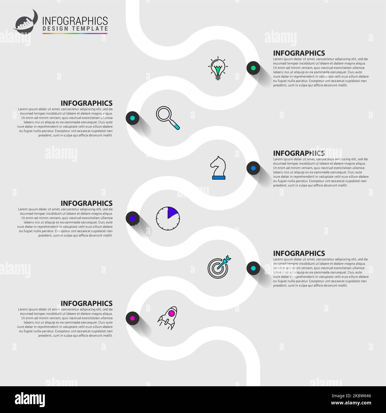 Modèle de conception graphique. Concept de chronologie avec 6 étapes ...