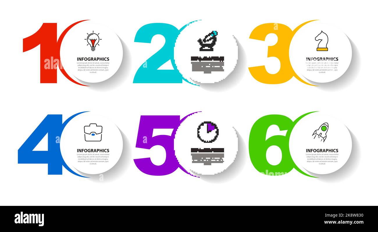 Modèle de conception graphique. Concept créatif en 6 étapes. Peut être ...