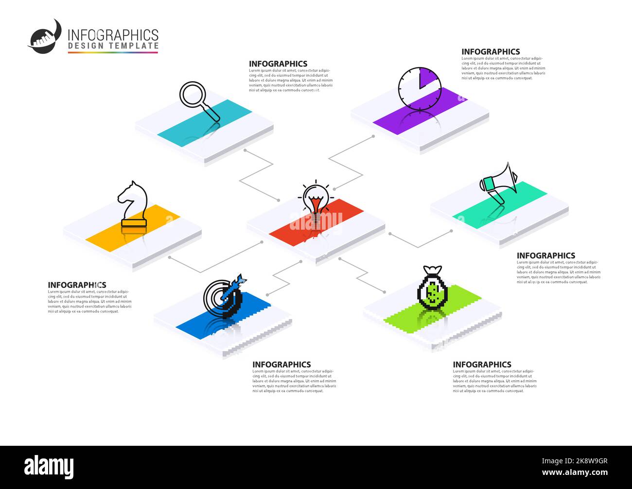 Modèle de conception graphique. Concept créatif en 6 étapes. Peut être ...