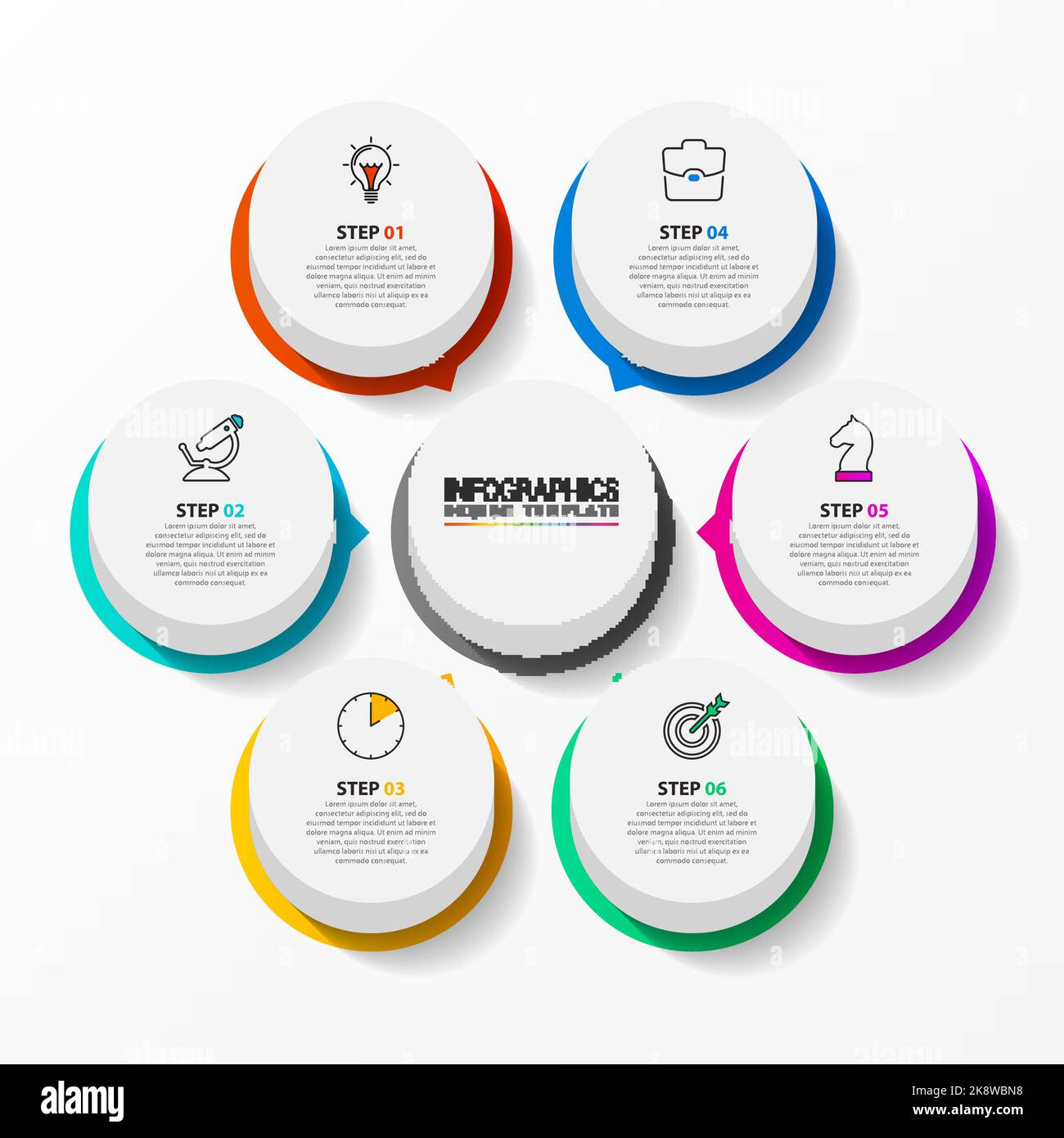 Modèle de conception graphique. Concept créatif en 6 étapes. Peut être ...