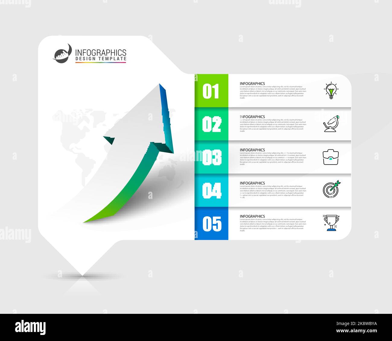 Modèle de conception graphique. Concept créatif en 5 étapes. Peut être utilisé pour la mise en ...