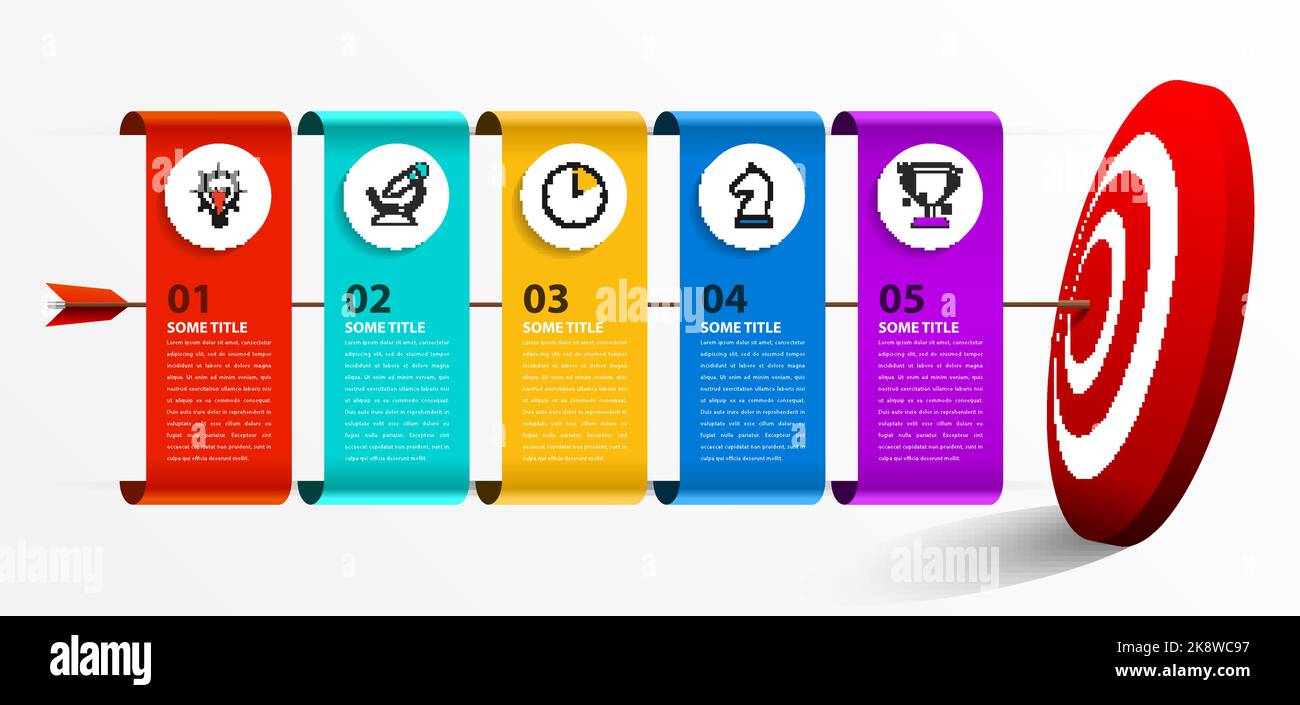 Modèle de conception graphique. Concept créatif en 5 étapes. Peut être utilisé pour la mise en ...