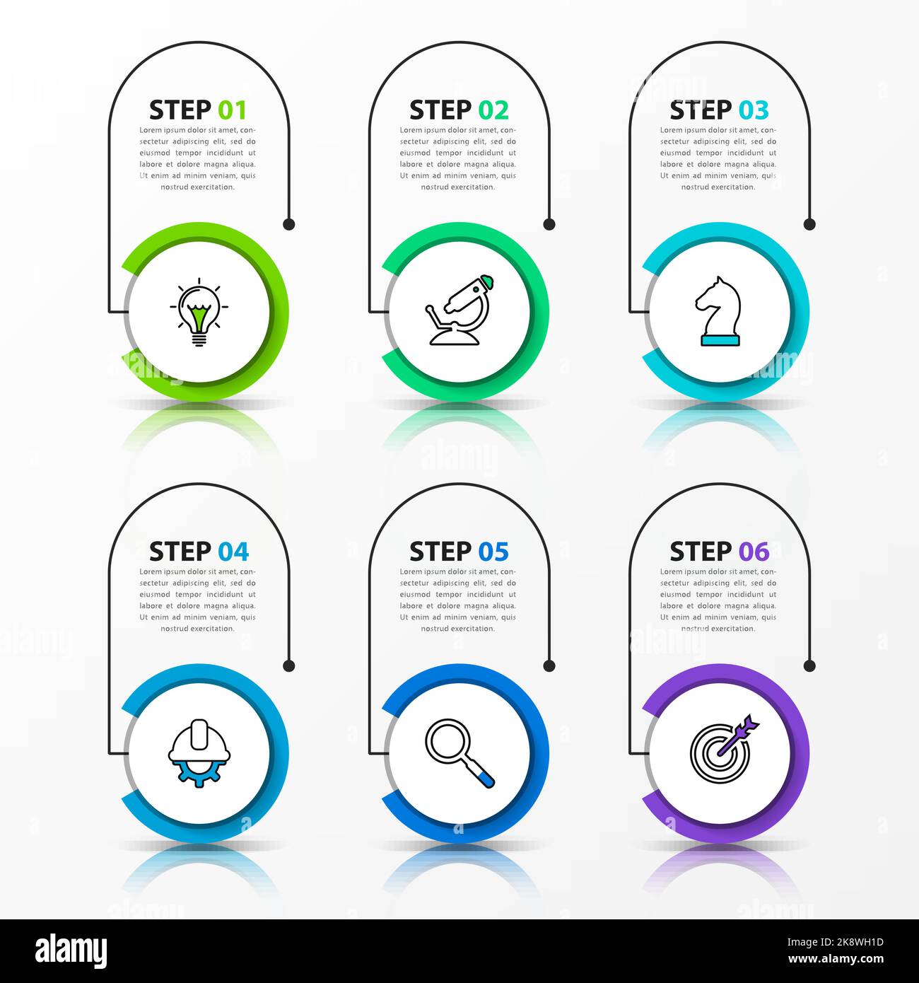 Modèle de conception graphique. Concept créatif en 6 étapes. Peut être ...