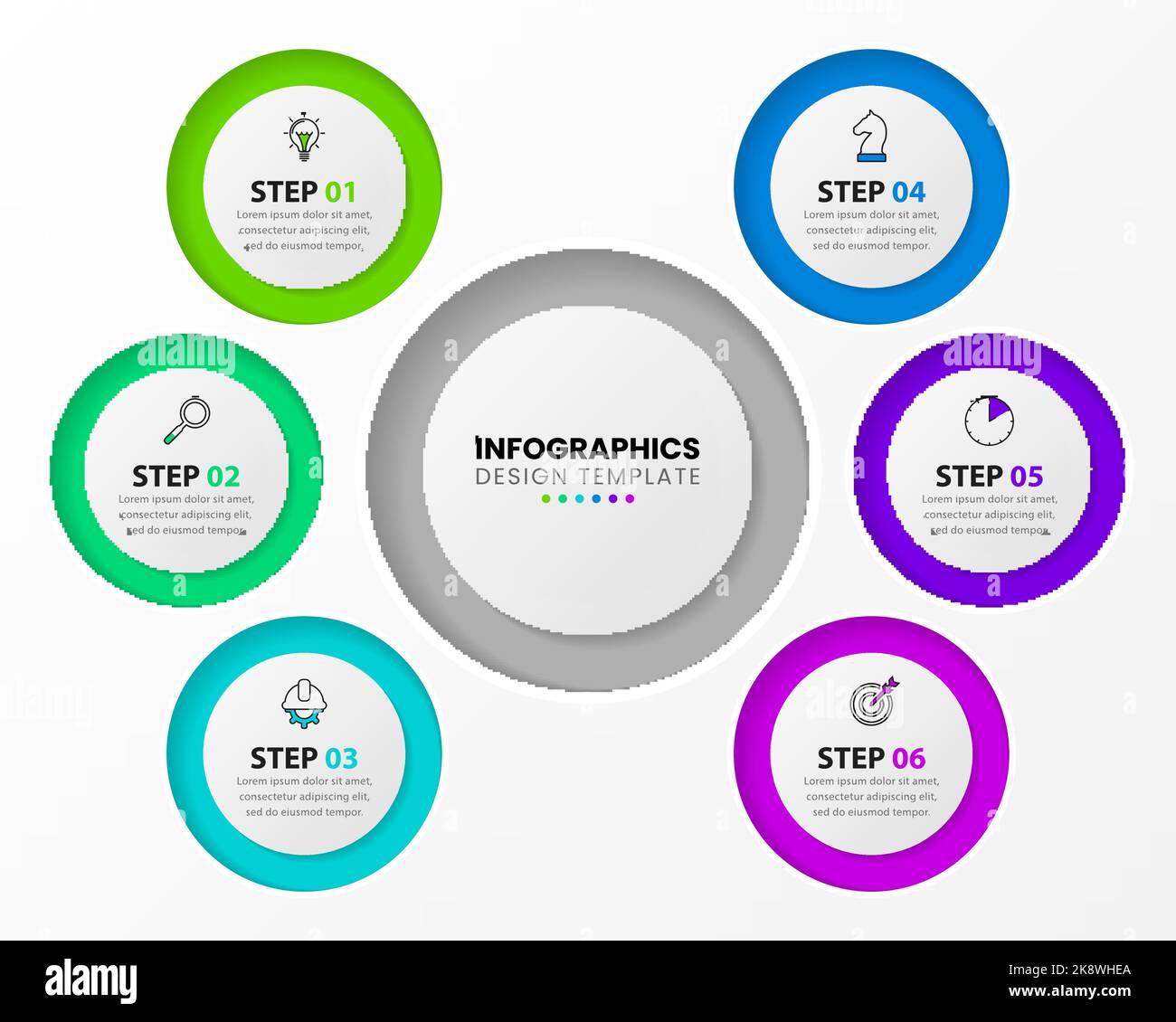 Modèle de conception graphique. Concept créatif en 6 étapes. Peut être ...