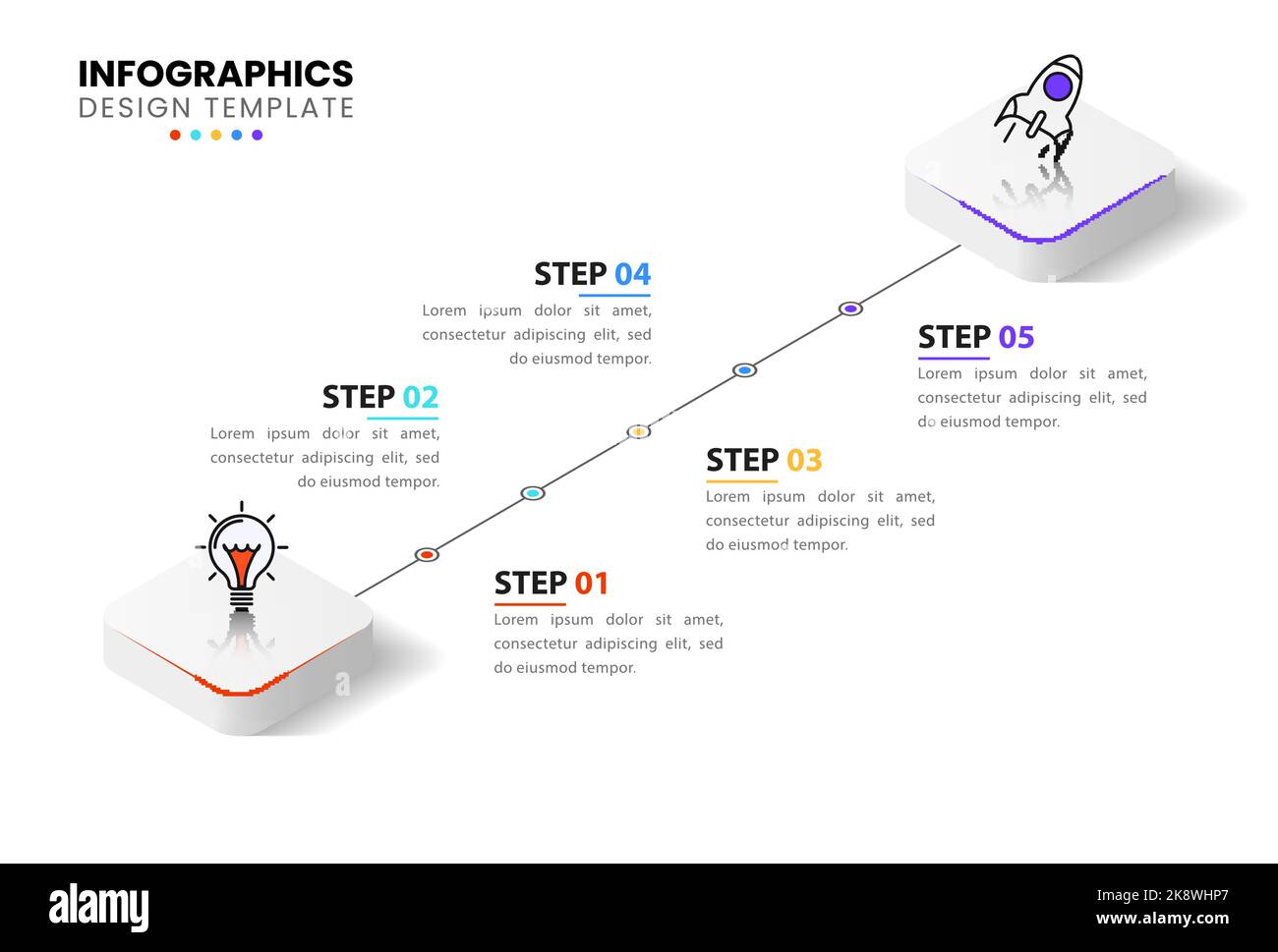 Modèle de conception graphique. Concept créatif en 5 étapes. Peut être utilisé pour la mise en ...