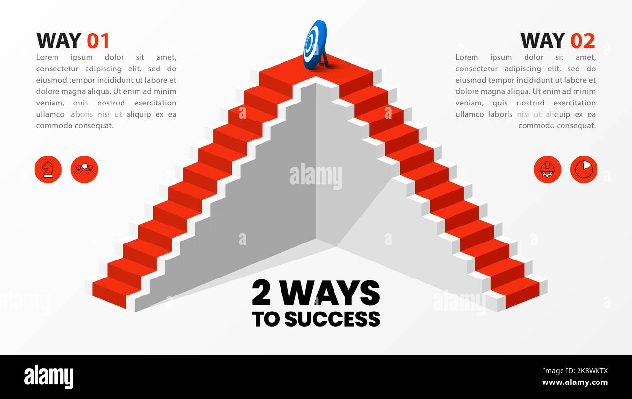 Modèle d'infographie avec icônes et 2 options ou étapes. Escalier. Peut ...