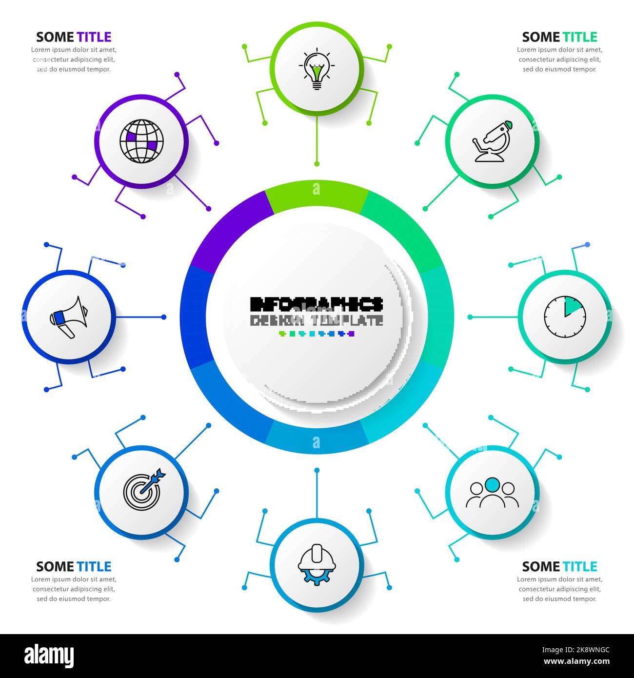 Modèle d'infographie avec icônes et 8 options ou étapes. Technologie ...
