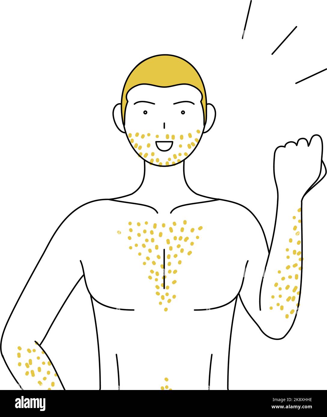 Dessins de ligne d'hommes souffrant de poils épais, poing élevé dans ...