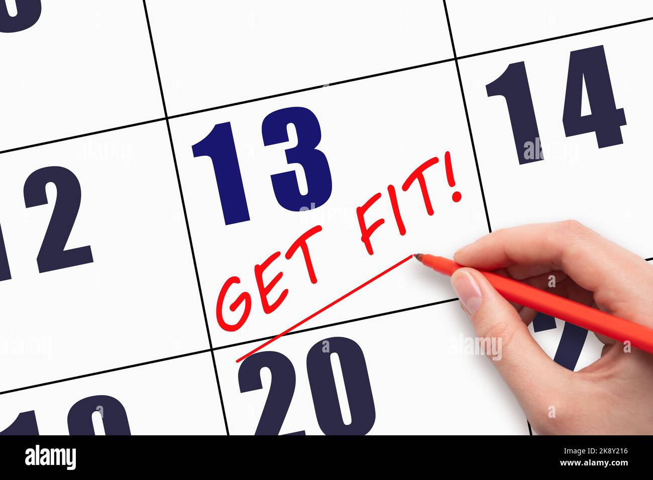 13th jour du mois. Le texte écrit à la main S'ADAPTE et dessine une ...