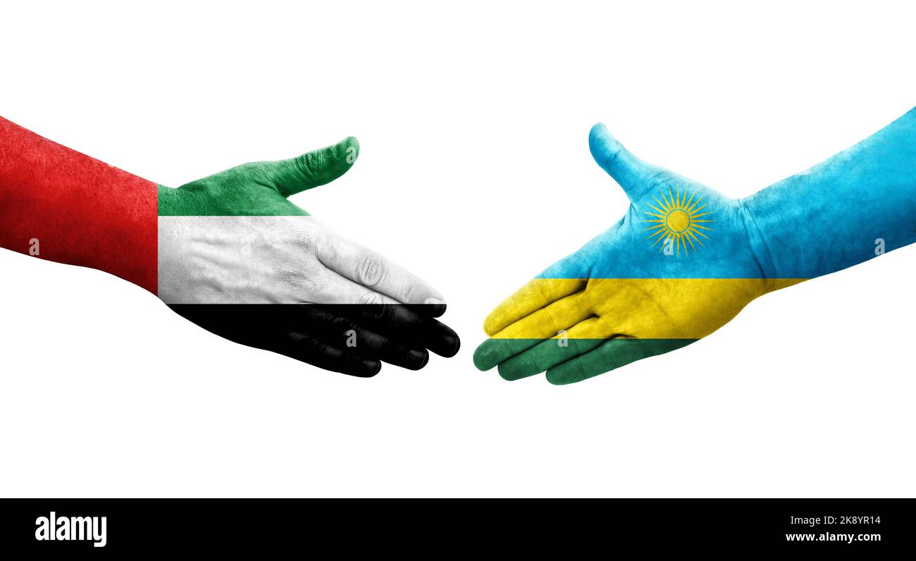 Poignée de main entre le Rwanda et les Émirats arabes Unis drapeaux ...