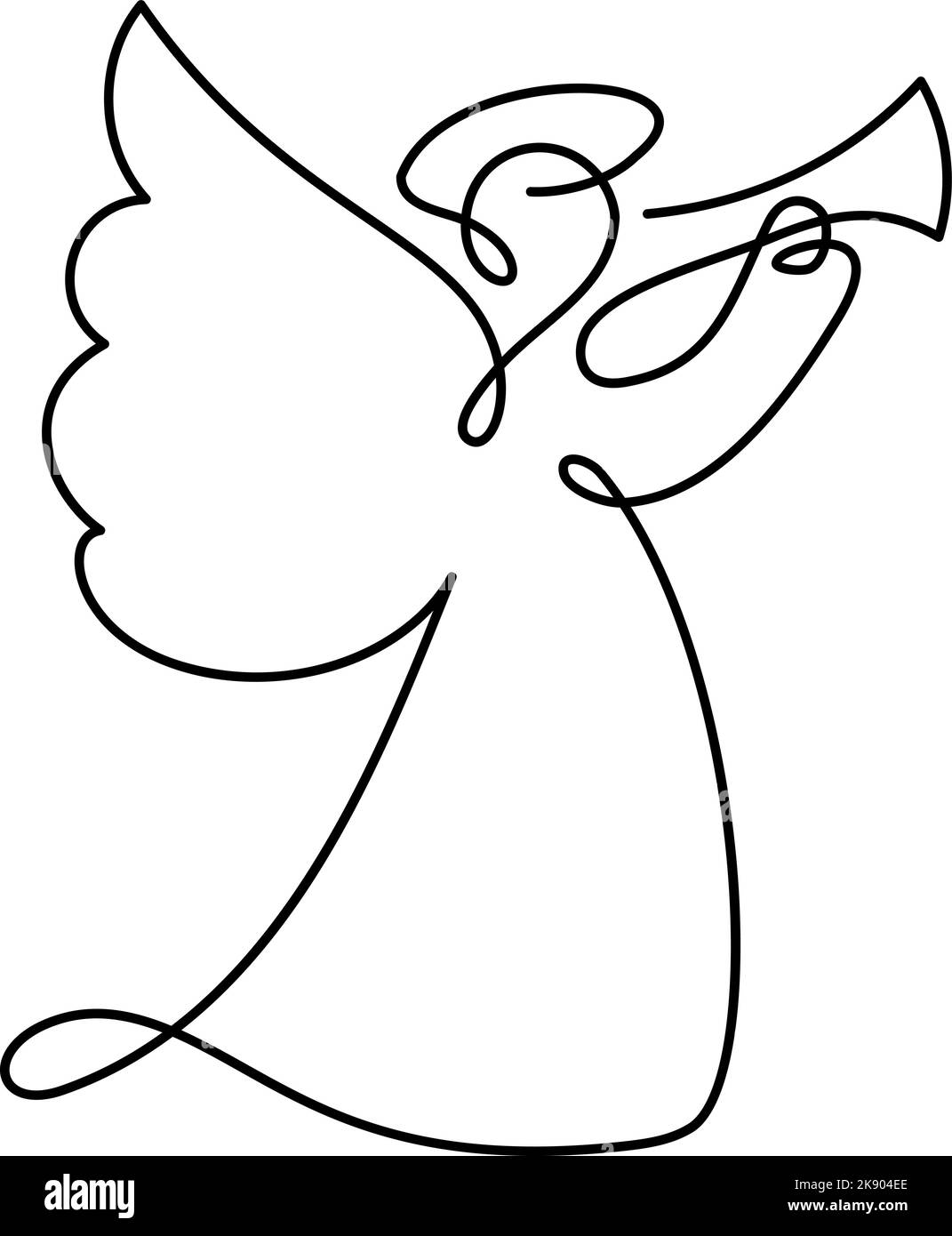 Ange de Noël simple vectoriel avec trompette, dessin de ligne continue ... Ange de Noël simple vectoriel avec trompette, dessin de ligne continue ...