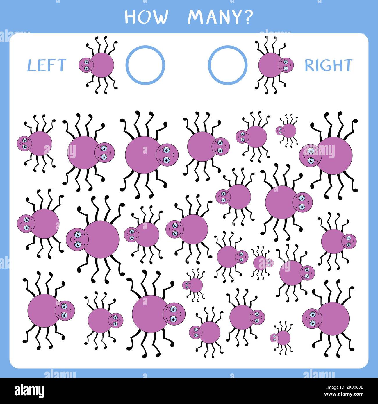 Jeu éducatif simple pour les enfants. Comptez le nombre d'araignées qui ...