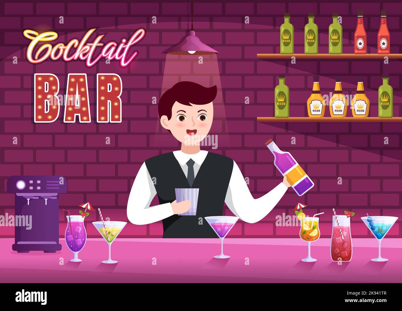 Cocktail Bar ou boîte de nuit avec des amis qui se pressent avec des ...