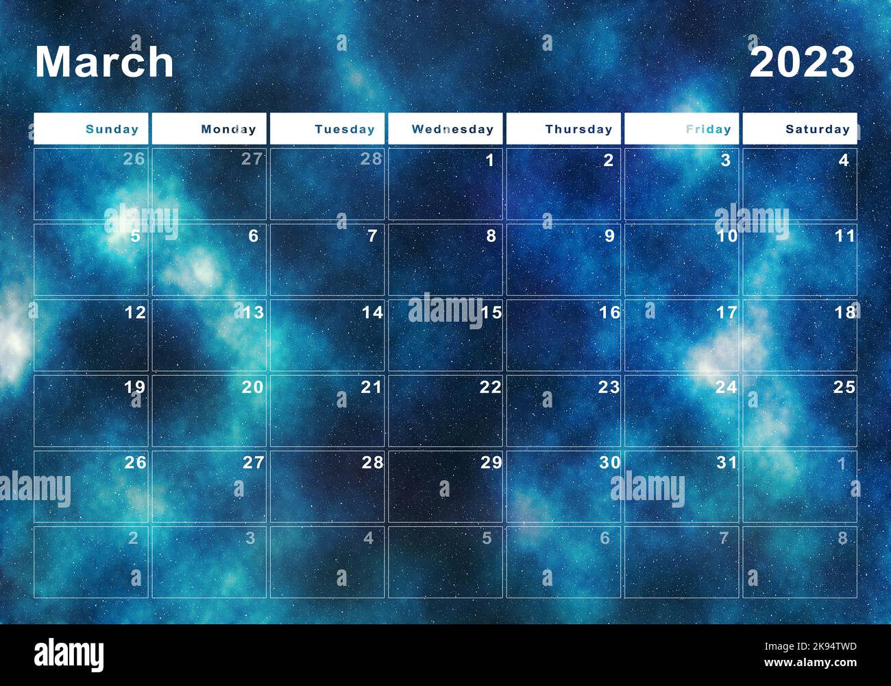 Calendario 2023 para imprimir marzo Banque de photographies et d’images ...