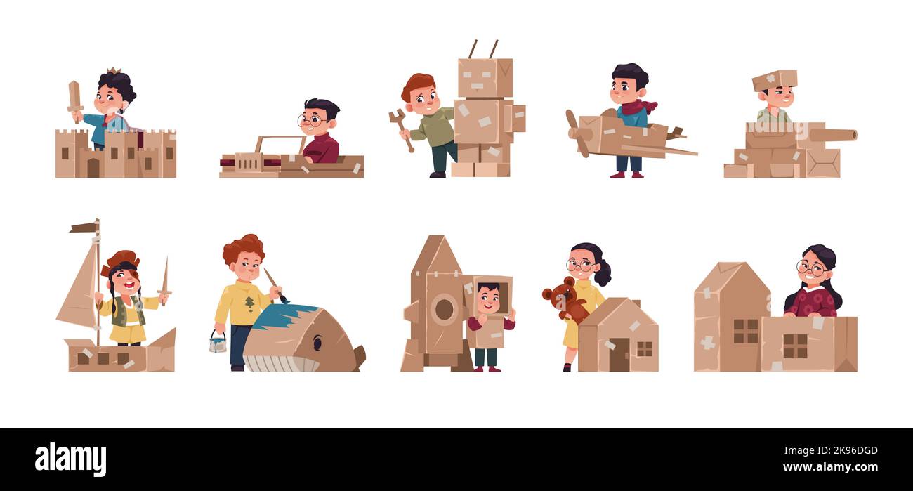 Boîtes à jeux pour enfants. Les enfants construisent des jouets en ...