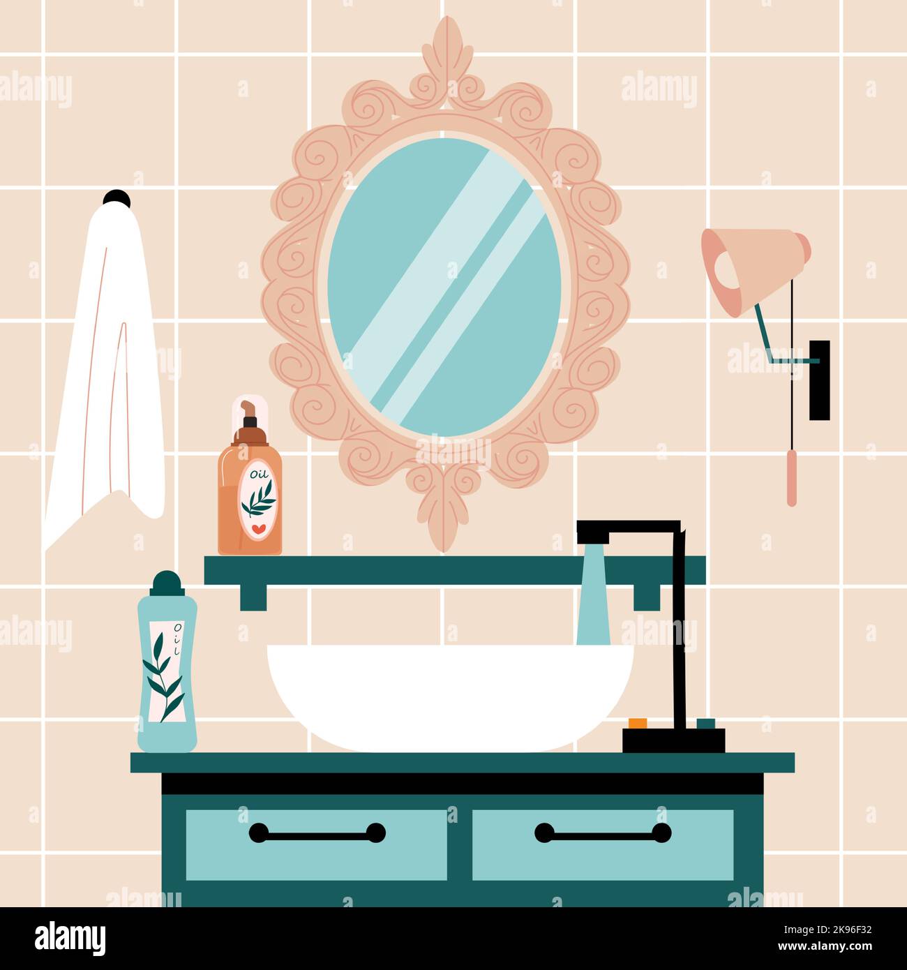 Intérieur de salle de bains avec miroir. Salle de bain moderne avec ...