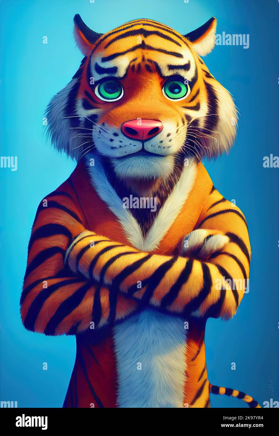 Portrait d'un tigre musclé debout dans une posture fière. Dapper ...