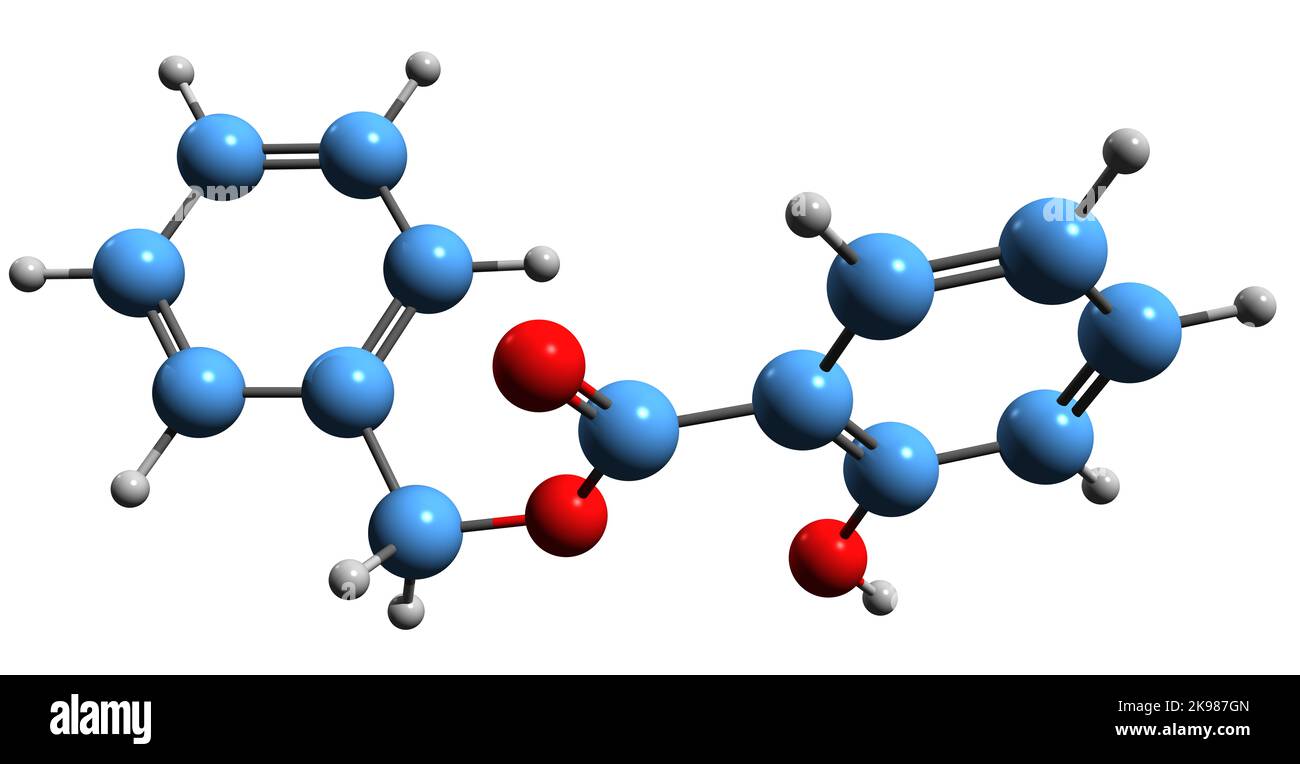 3D image de la formule squelettique du salicylate de benzyle ...