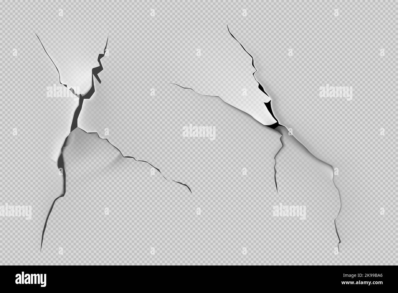 Fissure de peinture ou de papier isolée sur fond transparent. Vue ...