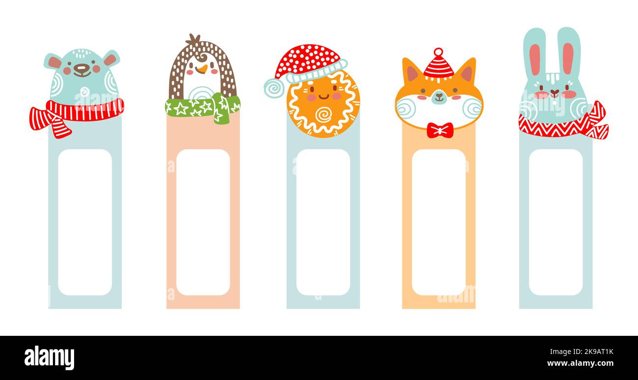 Ensemble de jolis signets de dessin animé avec des têtes de personnages ...