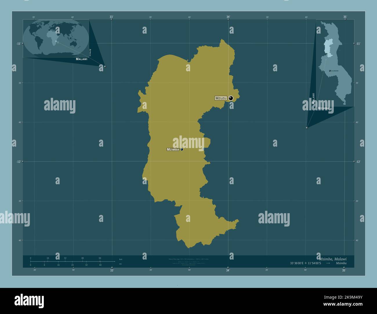 Mzimba, district du Malawi. Forme de couleur unie. Lieux et noms des ...