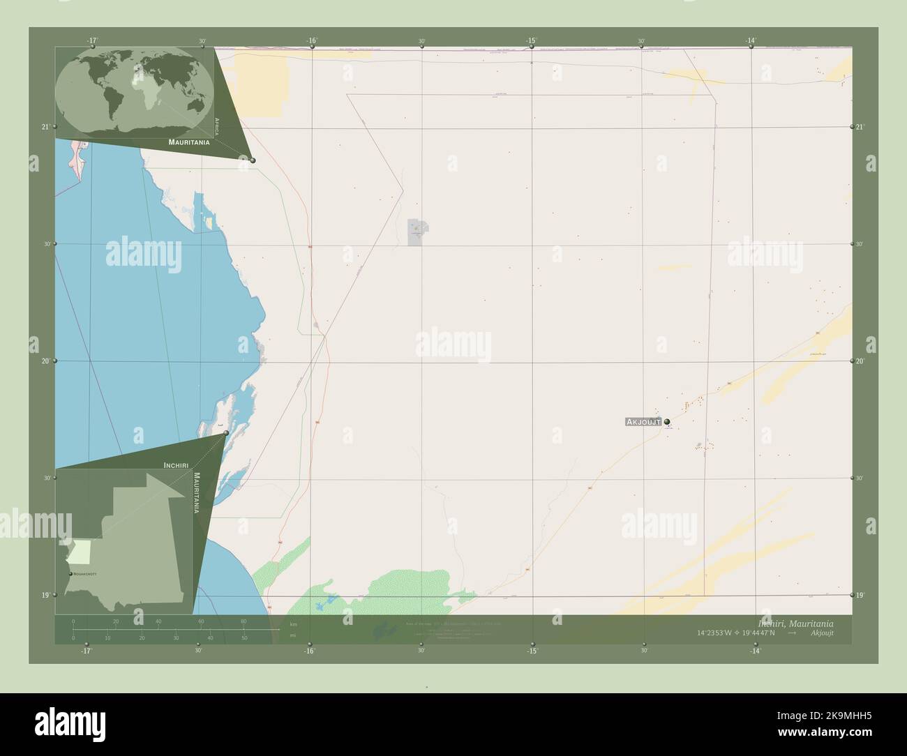 Inchiri, région de Mauritanie. Ouvrez la carte des rues. Lieux et noms ...