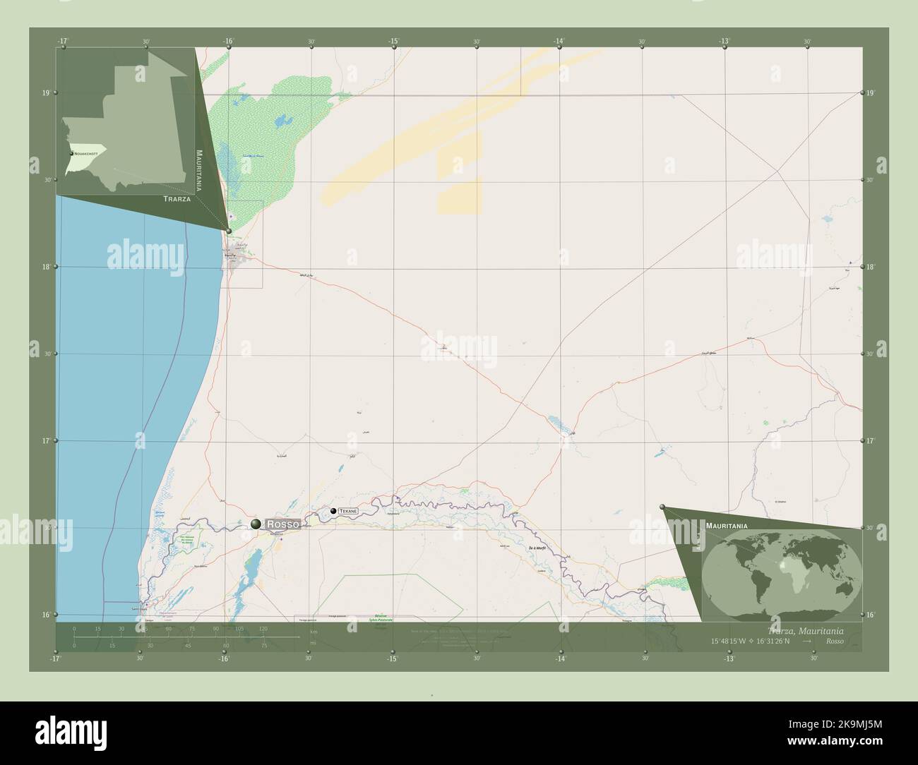 Trarza, région de Mauritanie. Ouvrez la carte des rues. Lieux et noms ...
