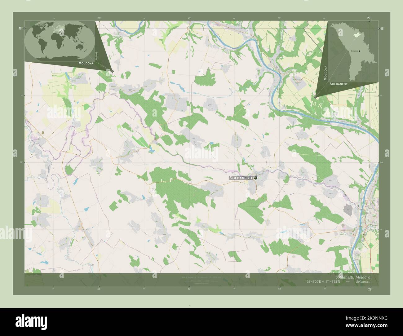 Soldanesti, district de Moldova. Ouvrez la carte des rues. Lieux et ...
