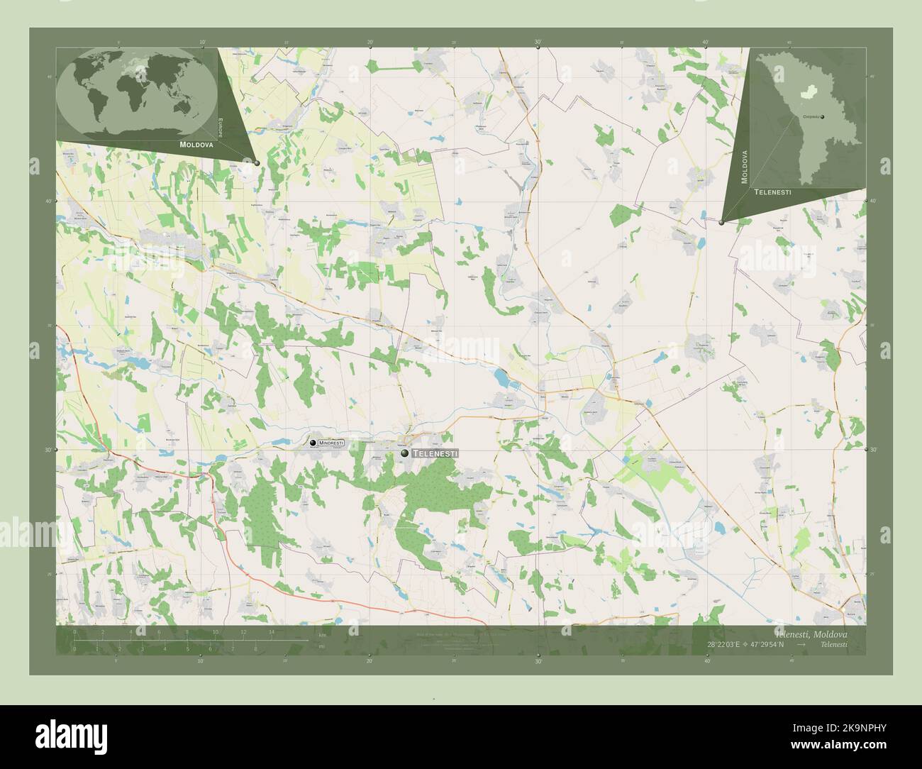 Telenesti, district de Moldova. Ouvrez la carte des rues. Lieux et noms ...