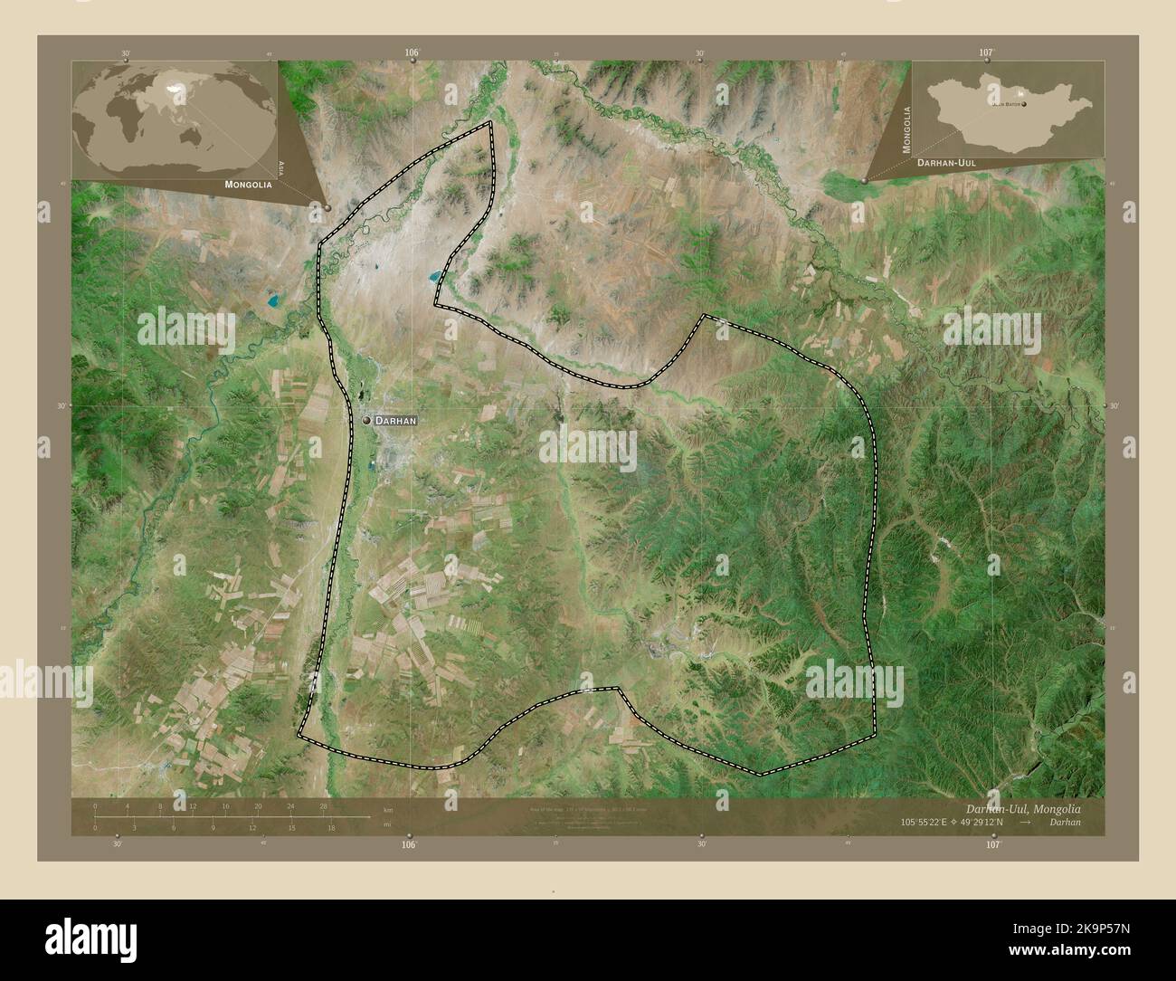 Darhan-Uul, municipalité de Mongolie. Carte satellite haute résolution ...