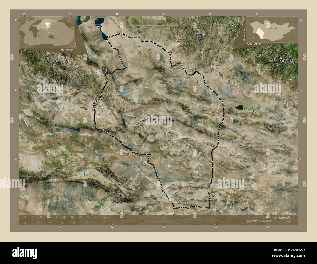 Govi-Altay, province de Mongolie. Carte satellite haute résolution ...
