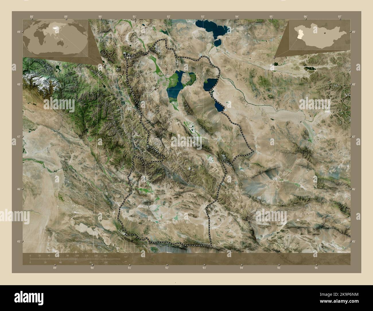 Hovd, province de Mongolie. Carte satellite haute résolution. Lieux des ...