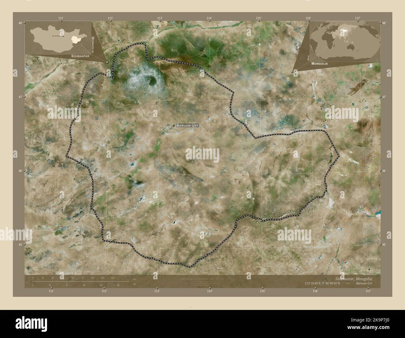 Suhbaatar, province de Mongolie. Carte satellite haute résolution ...