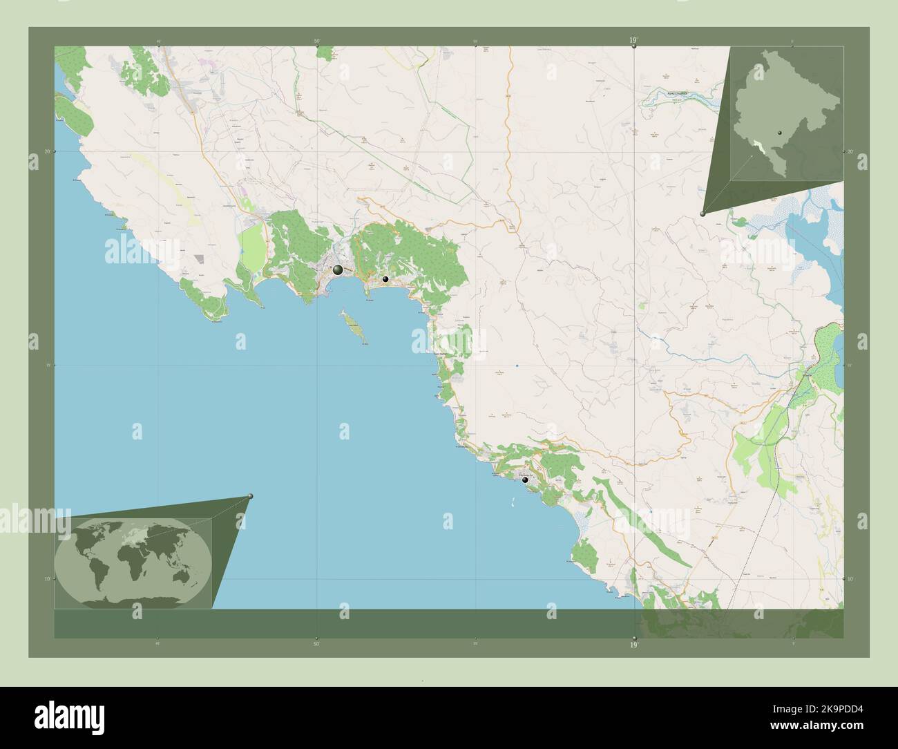 Budva, municipalité du Monténégro. Ouvrez la carte des rues. Lieux des ...