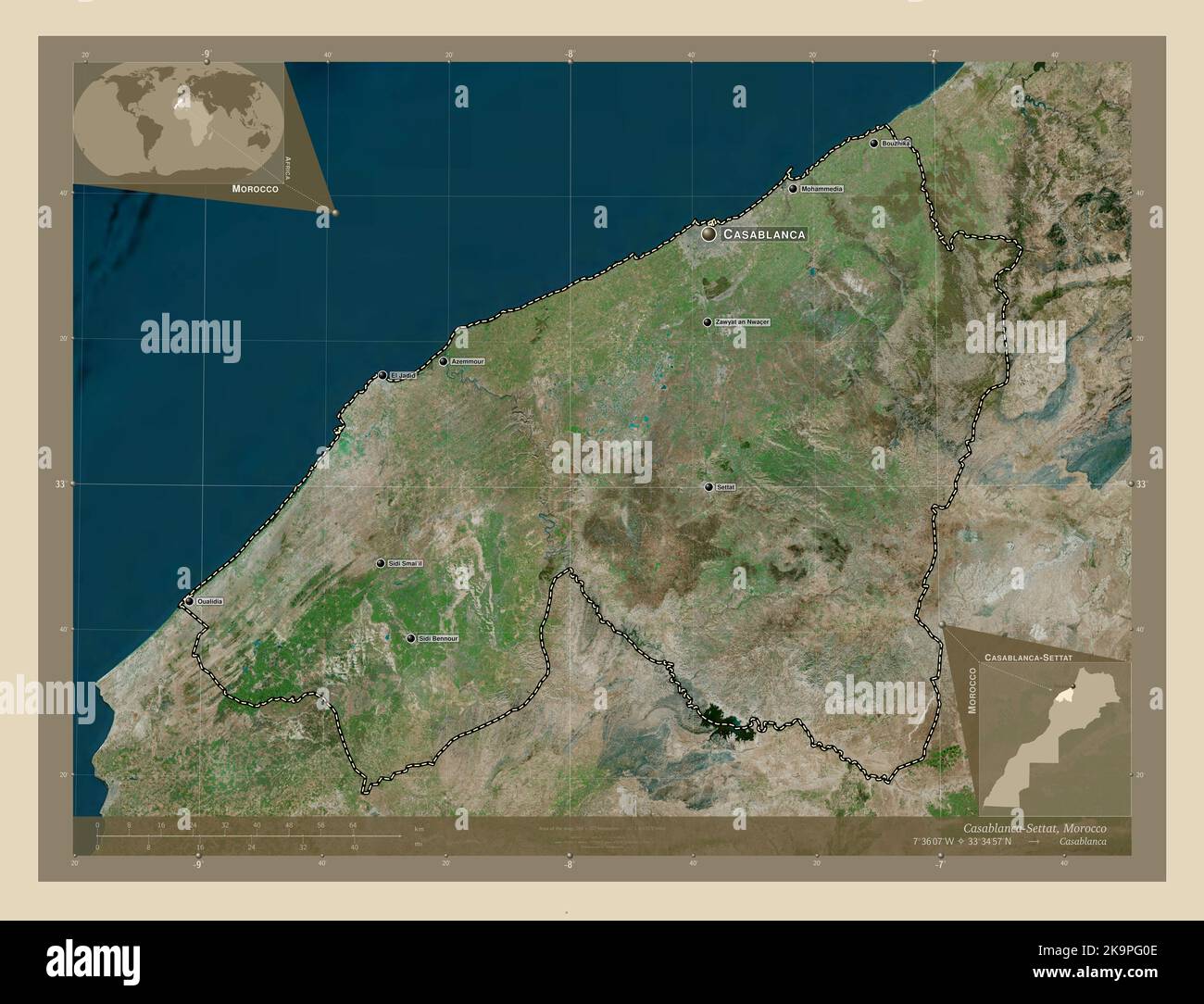 Casablanca-Settat, région du Maroc. Carte satellite haute résolution ...