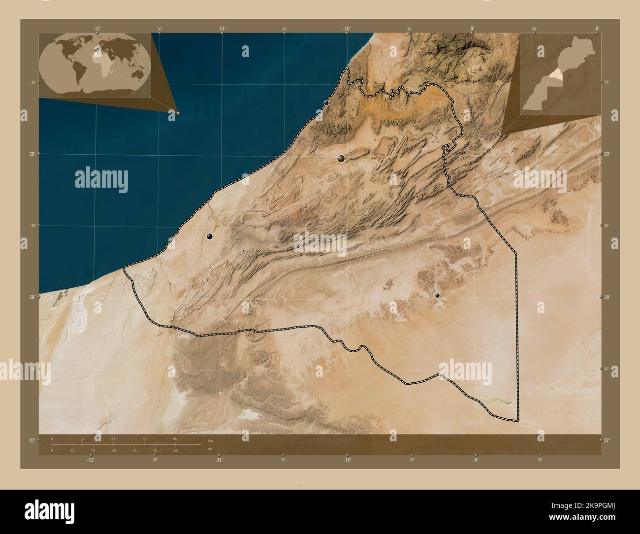 Guelmim-Oued noun, région du Maroc. Carte satellite basse résolution ...