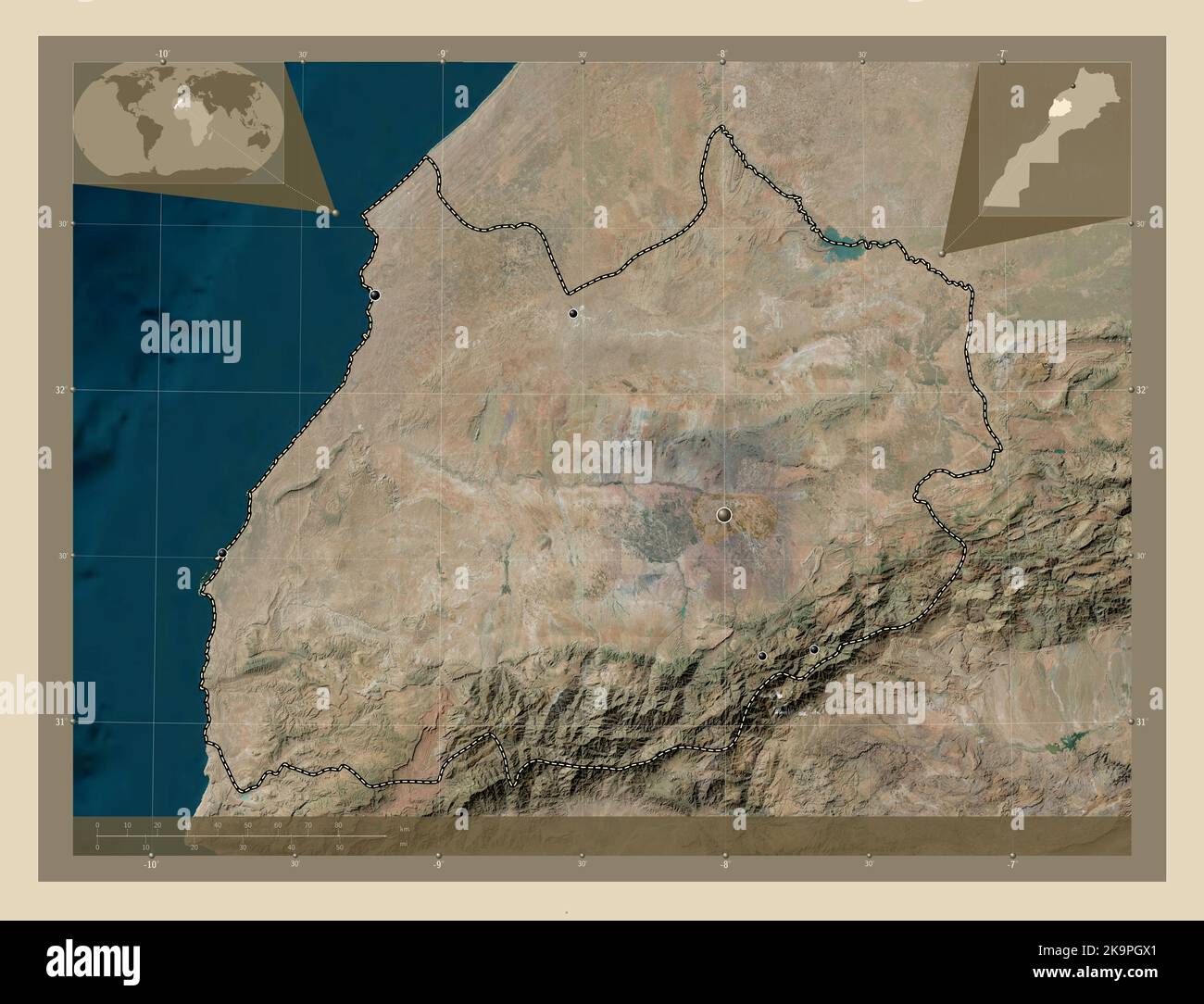 Marrakech-Safi, région du Maroc. Carte satellite haute résolution ...