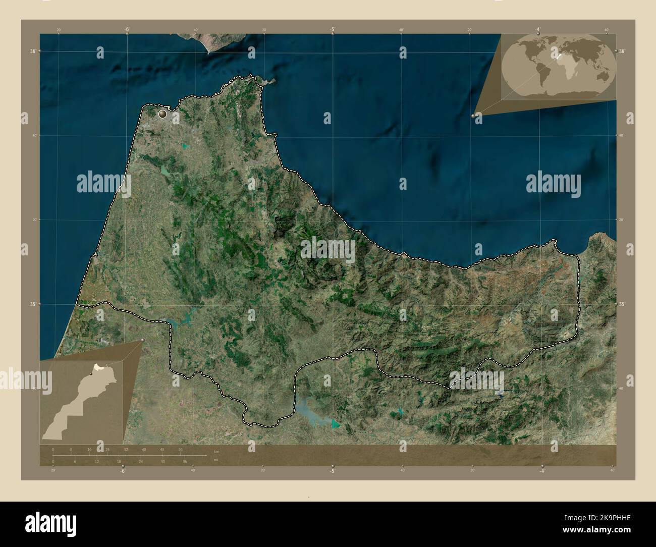 Tanger-Tétouan-Al Hoceima, région du Maroc. Carte satellite haute ...